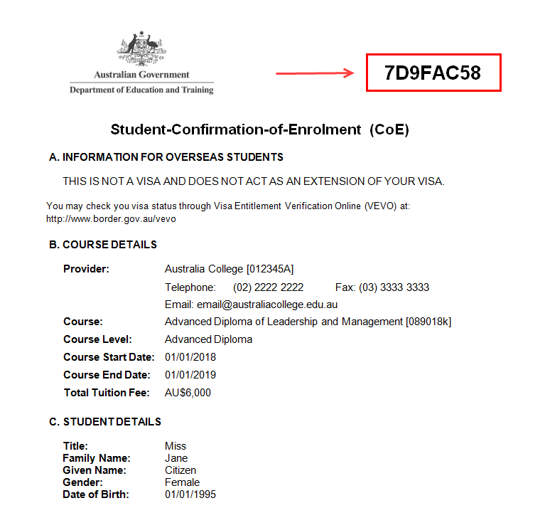 Example of student of confirmation of enrolment | Western Australian ...