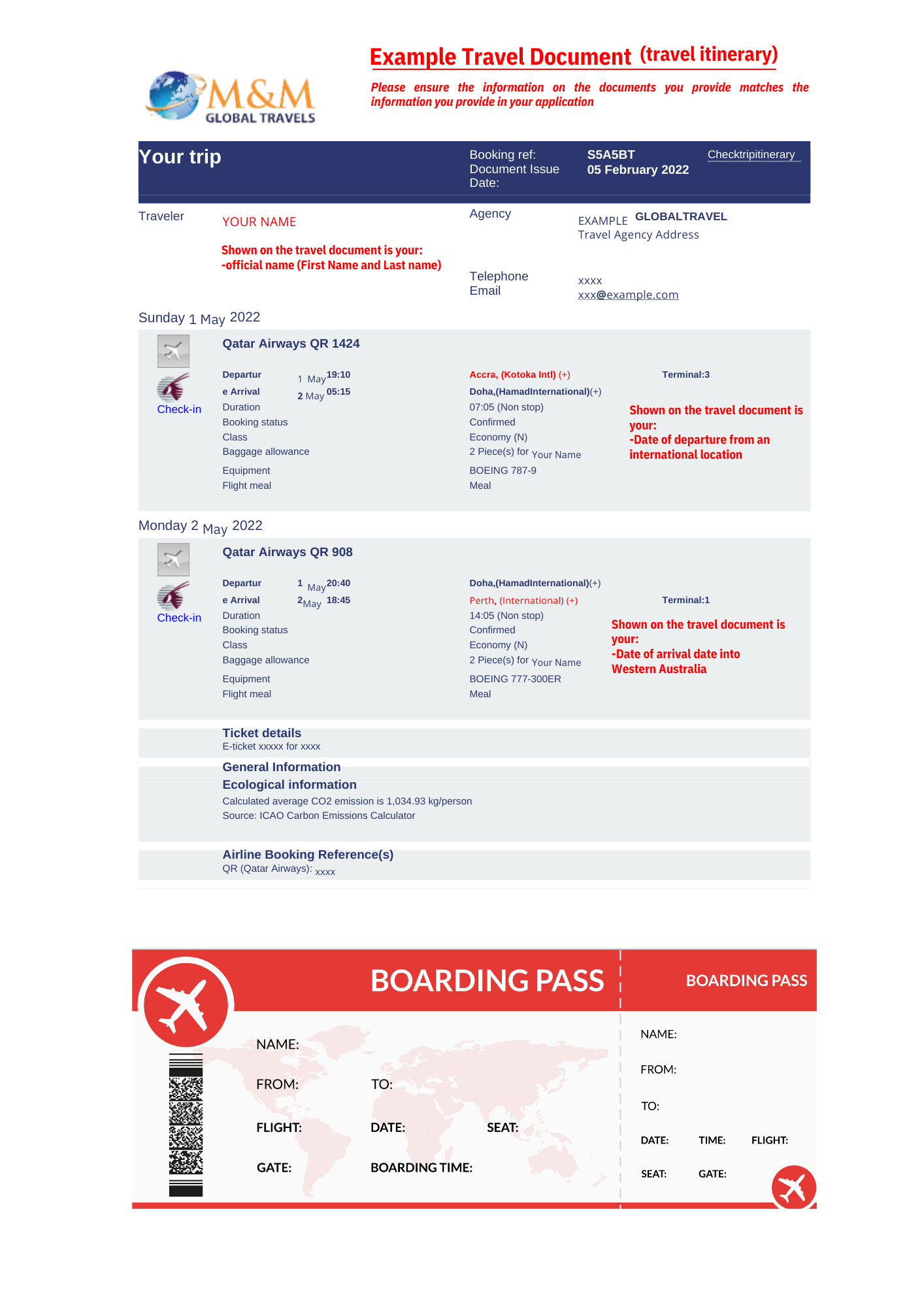 Example of travel itinerary and boarding pass | Western Australian ...
