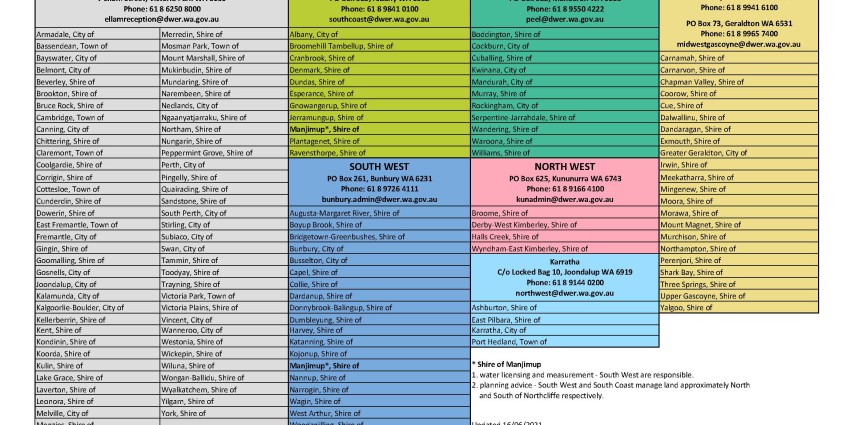 DWER relevant regional office based on Local Government Authority (LGA ...